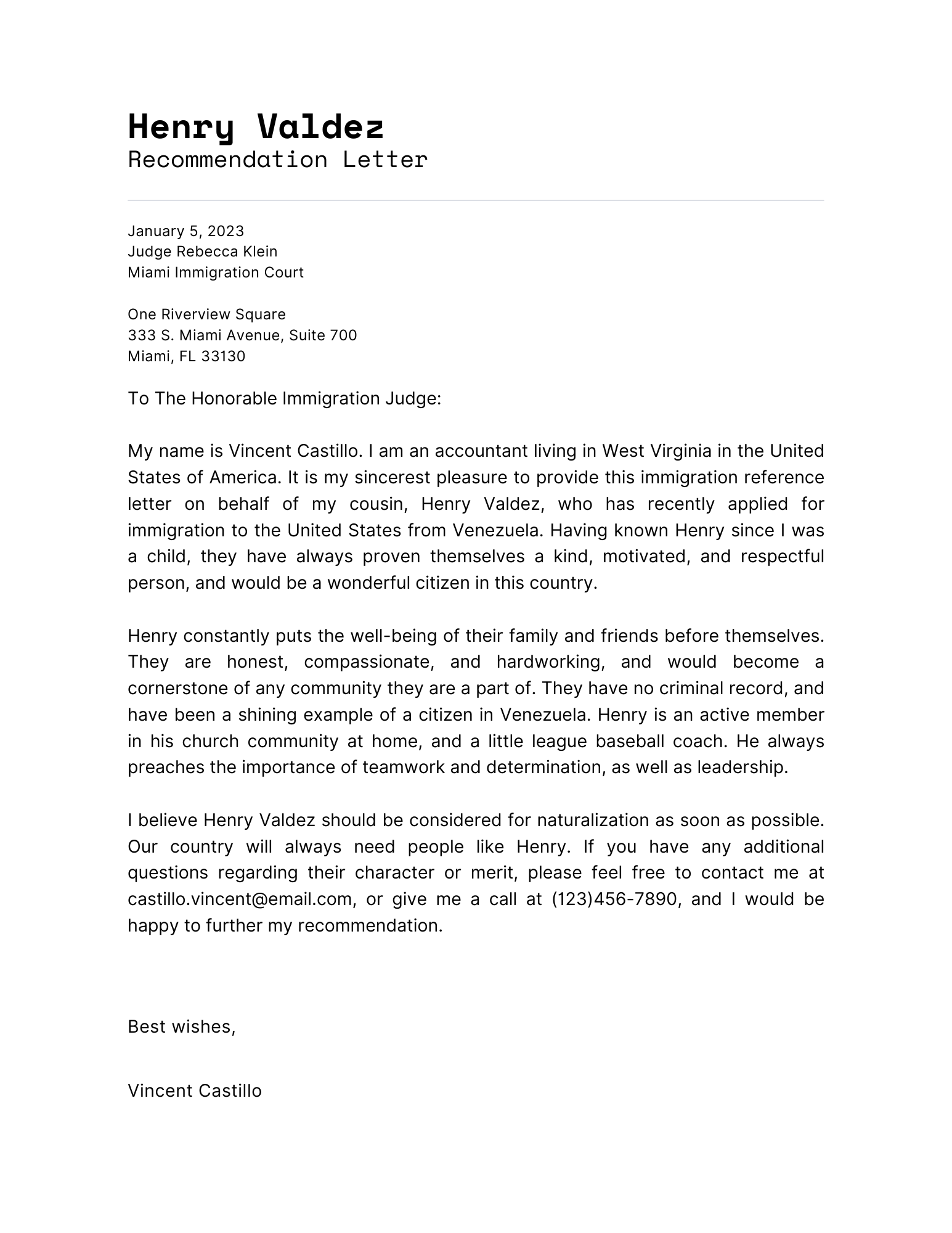 Immigration Reference Letter for a Family Member | 2025 Sample