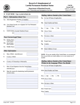 Form I-407: Give Up Permanent Residency | VisaNation