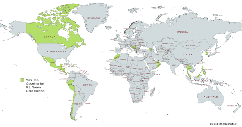 Where Can Green Card Holders Travel? Visa-Free Map